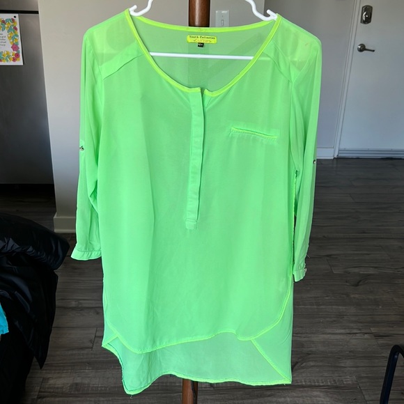 Tops | Elegant Neon Green Shirtblouse | Poshmark